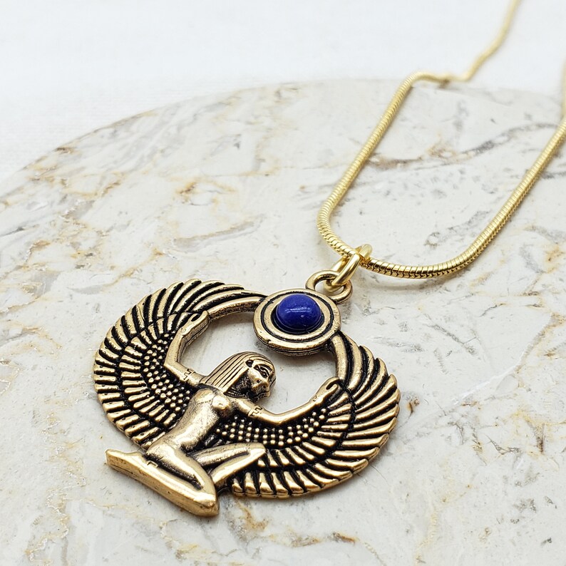 Egyptian Isis Pendant Necklace Antique Gold Plated With - Etsy