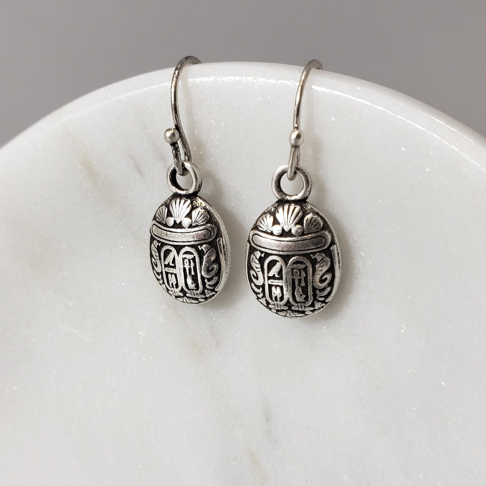 Egyptian Scarab Earrings Silver - Etsy