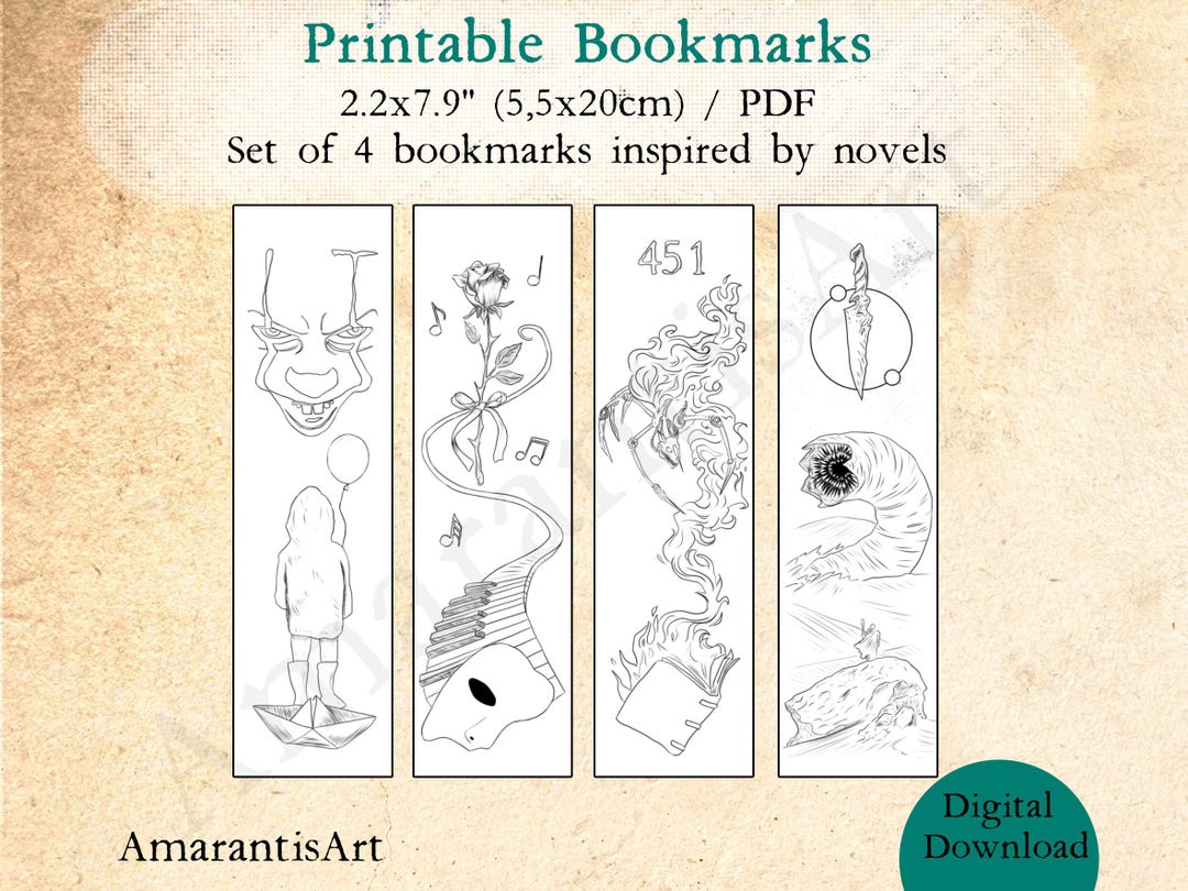 Printable Bookmarks Ready to Color: Novel Set - Etsy