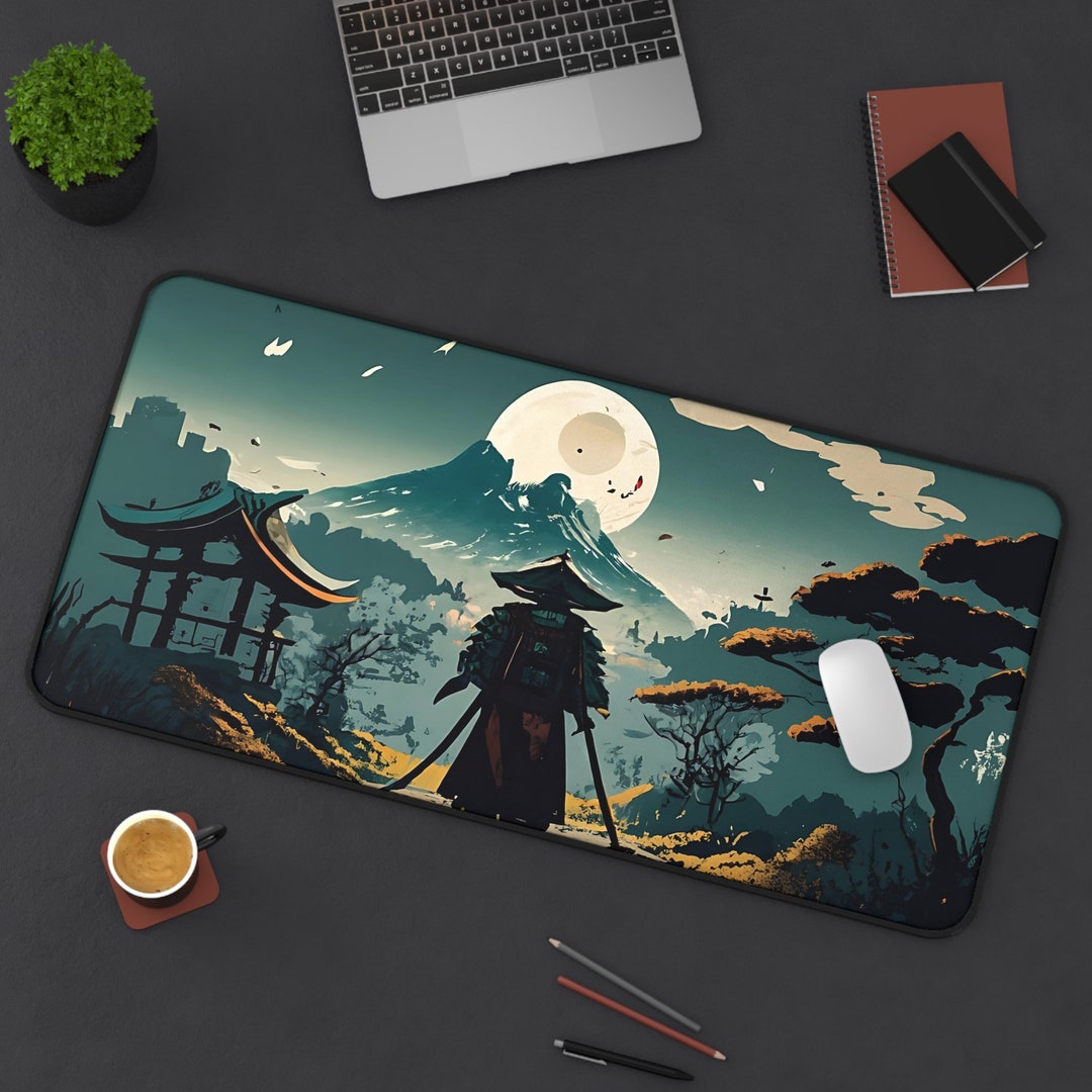 Samurai Desk Mat Post-apocalyptic Japanese Moonlight: Samurai Mouse Pad ...