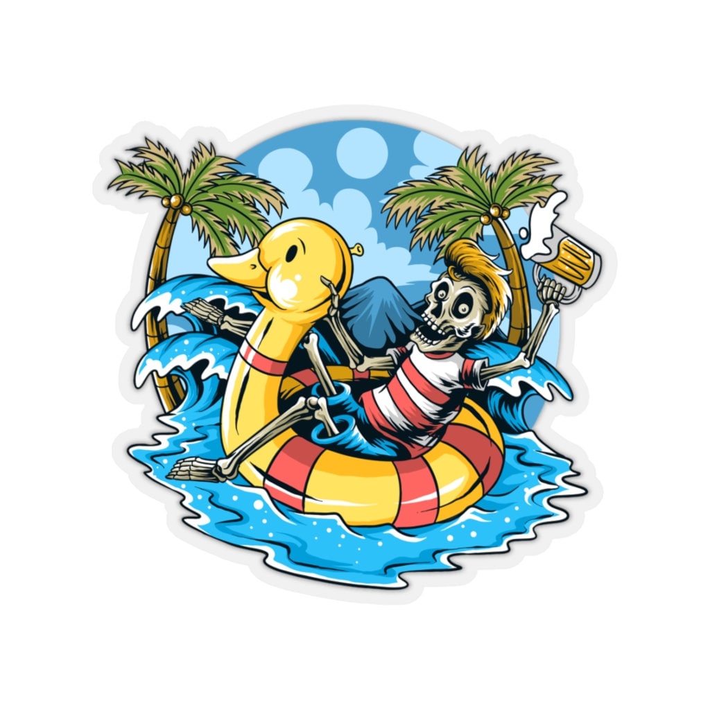 Surf Skeleton Clear Vinyl Sticker Decal Surf Sticker Holding Shaka for ...