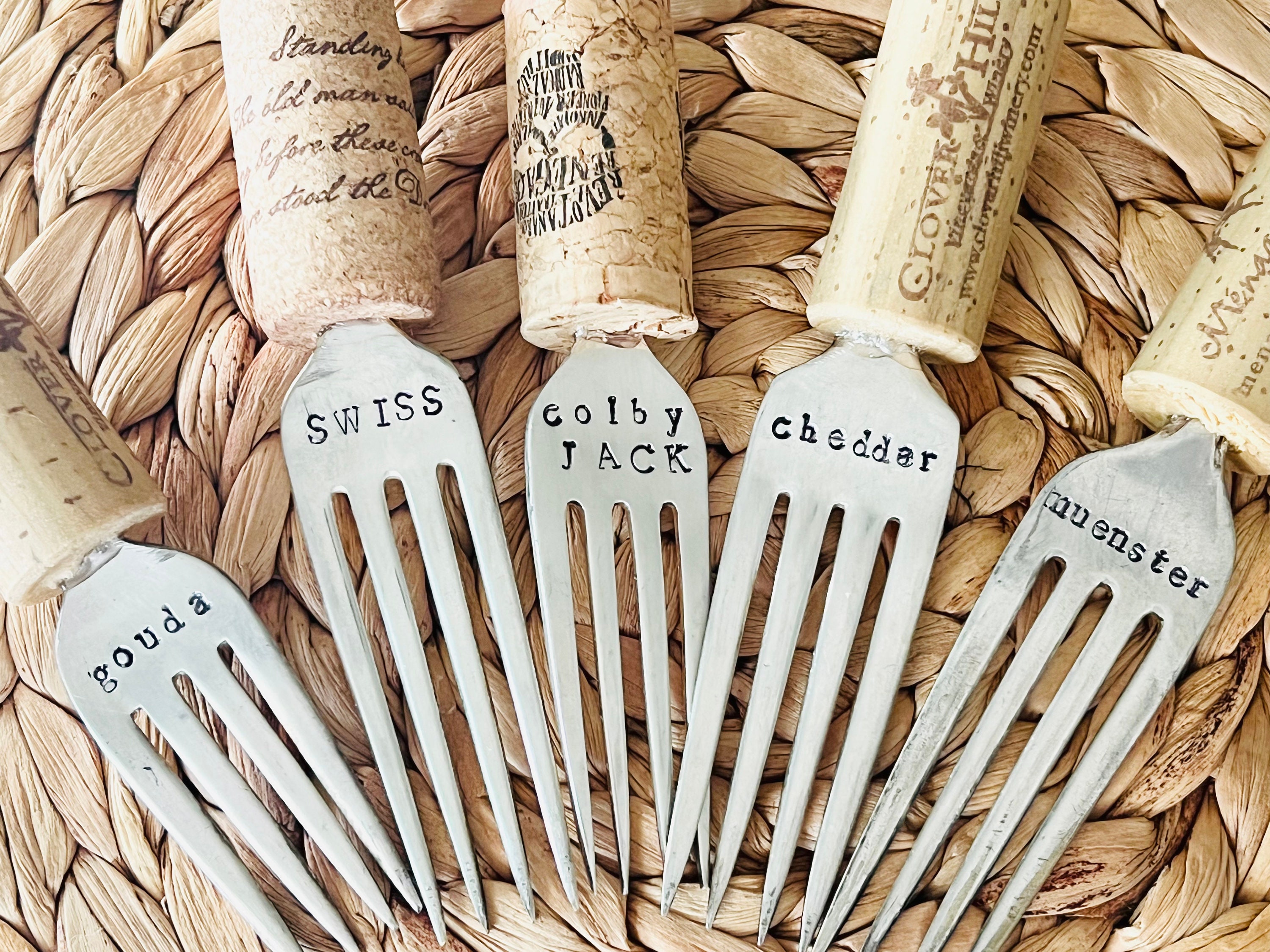 Hand Stamped Silver Cheese Markers: Vintage Fork Set of 5 - Etsy