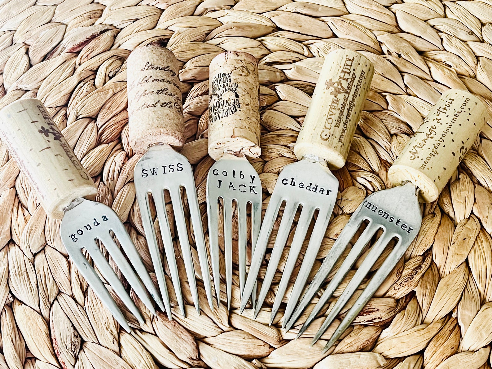 Hand Stamped Silver Cheese Markers: Vintage Fork Set of 5 - Etsy