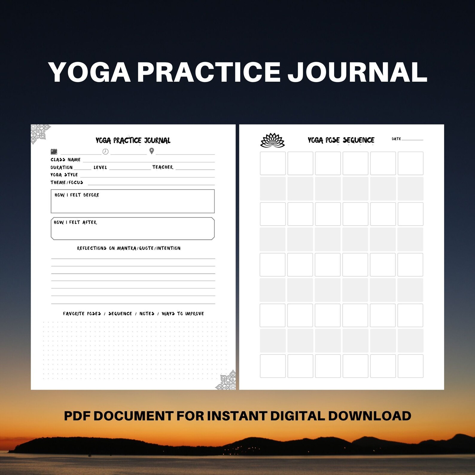 Printable Yoga Planner Yoga Journal Printable Meditation | Etsy