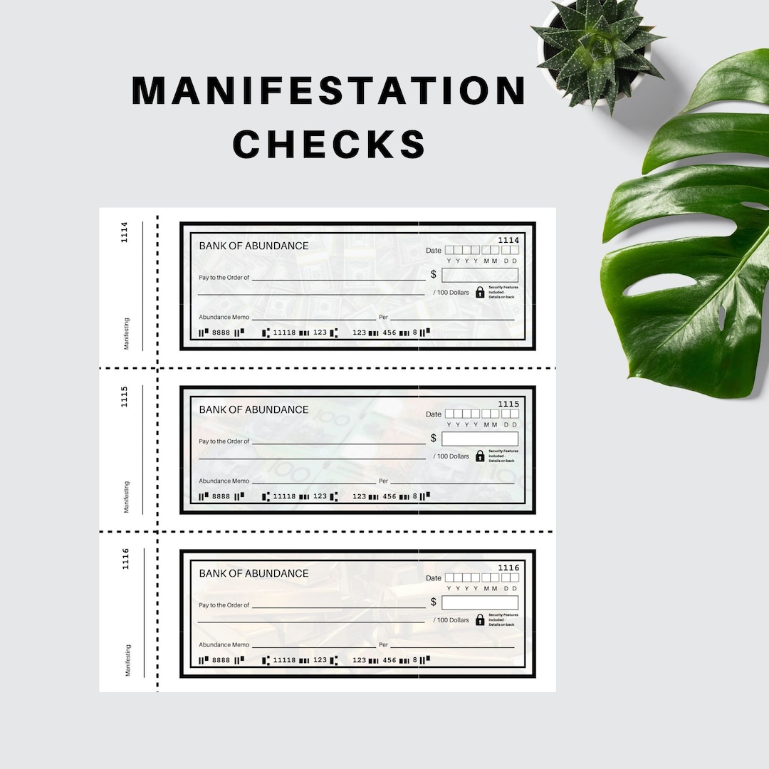 Abundance Checks, Manifestation Checks, Law of Attraction Blank Checks ...