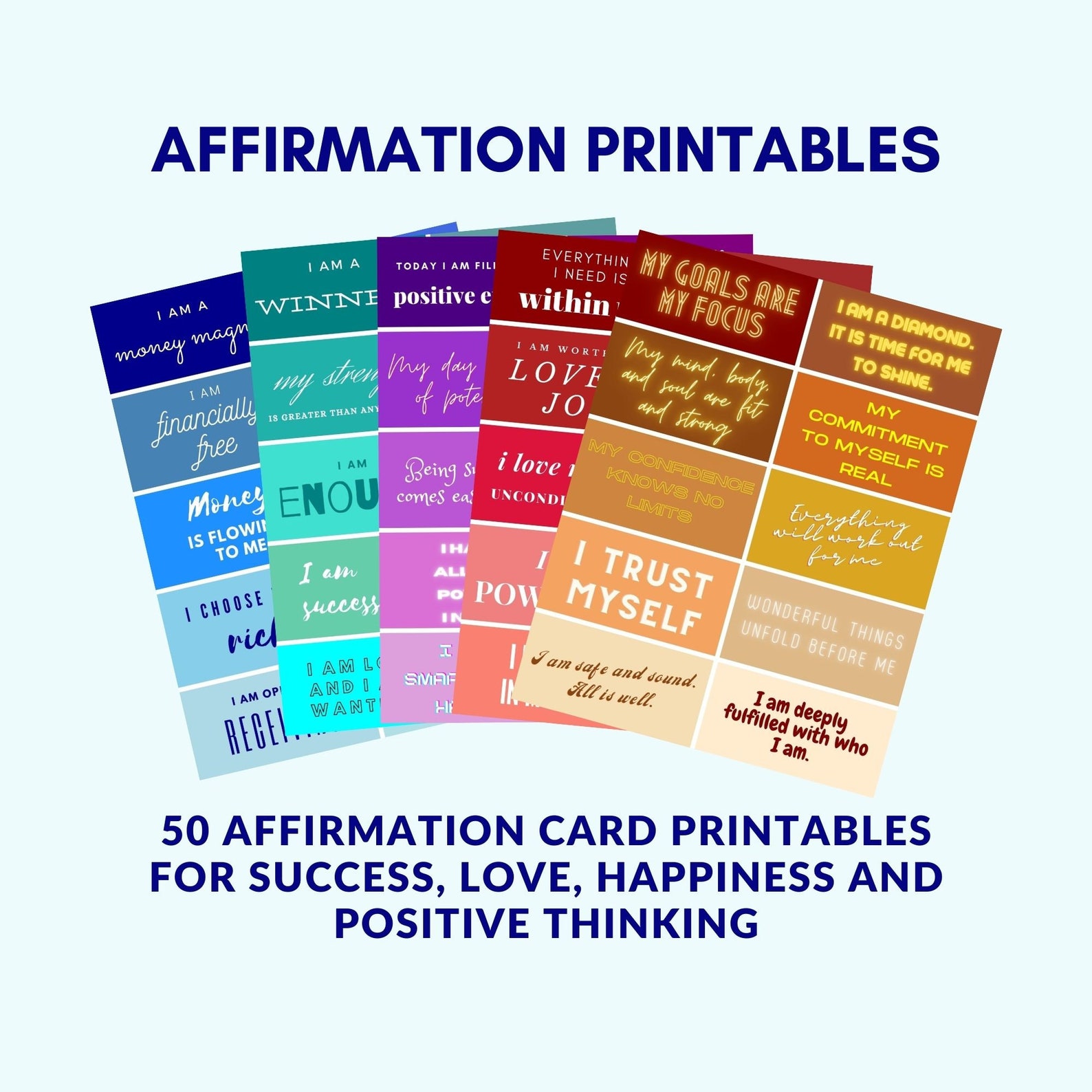 Positive Daily I Am Affirmation Cards Printables for Self-love ...