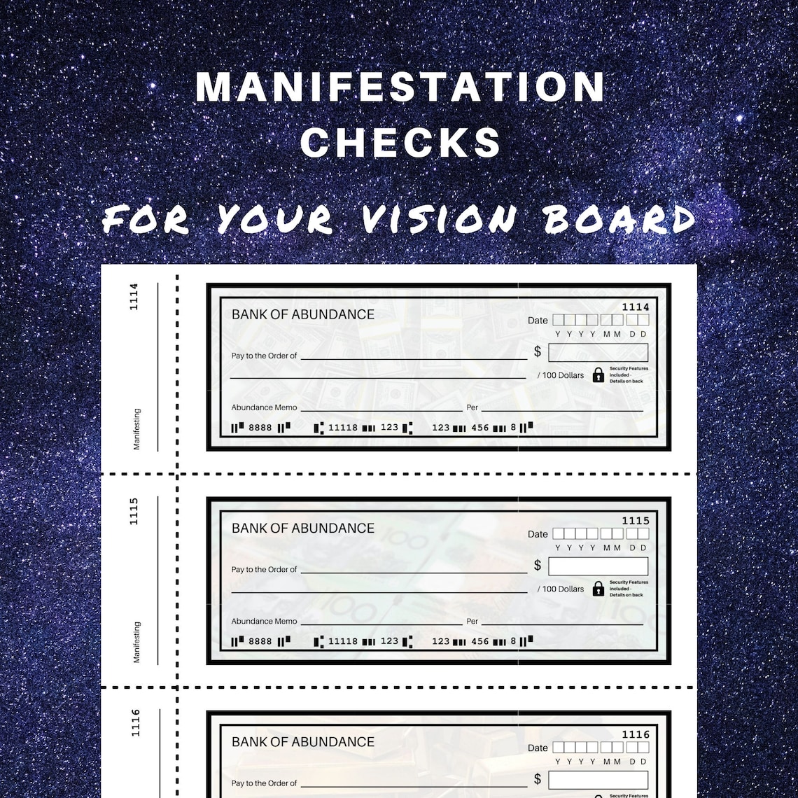 Abundance Checks for Manifestation, Law of Attraction Blank Cheques to ...