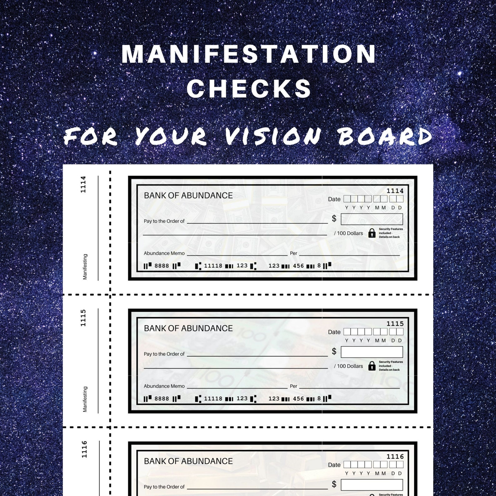Abundance Checks, Manifestation Checks, Law of Attraction Blank Checks ...