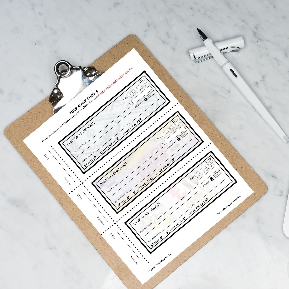 Abundance Checks, Manifestation Checks, Law of Attraction Blank Checks ...