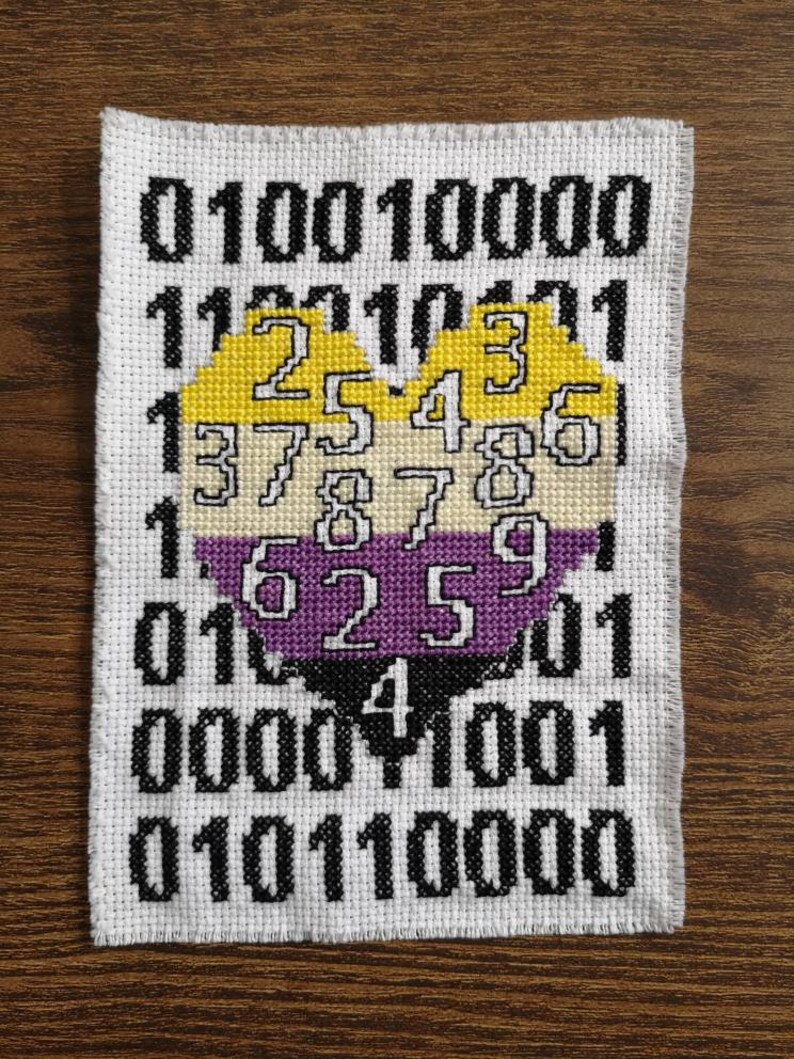 Non Binary Cross Stitch Pattern, Heart Cross Stitch, Pride Cross Stitch ...