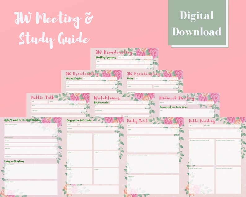 JW Meeting & Study Guide Bundle (floral) - Digital Download (PDF) - Etsy