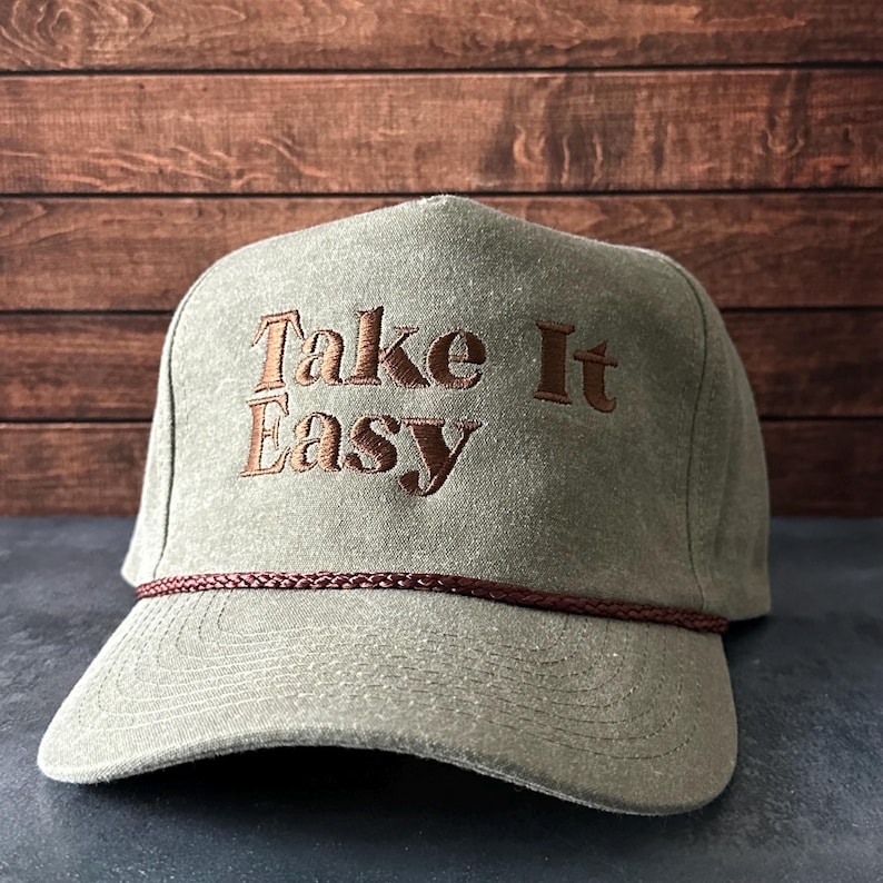 Vintage Style Take It Easy Embroidered Faded Canvas Snapback Trucker ...
