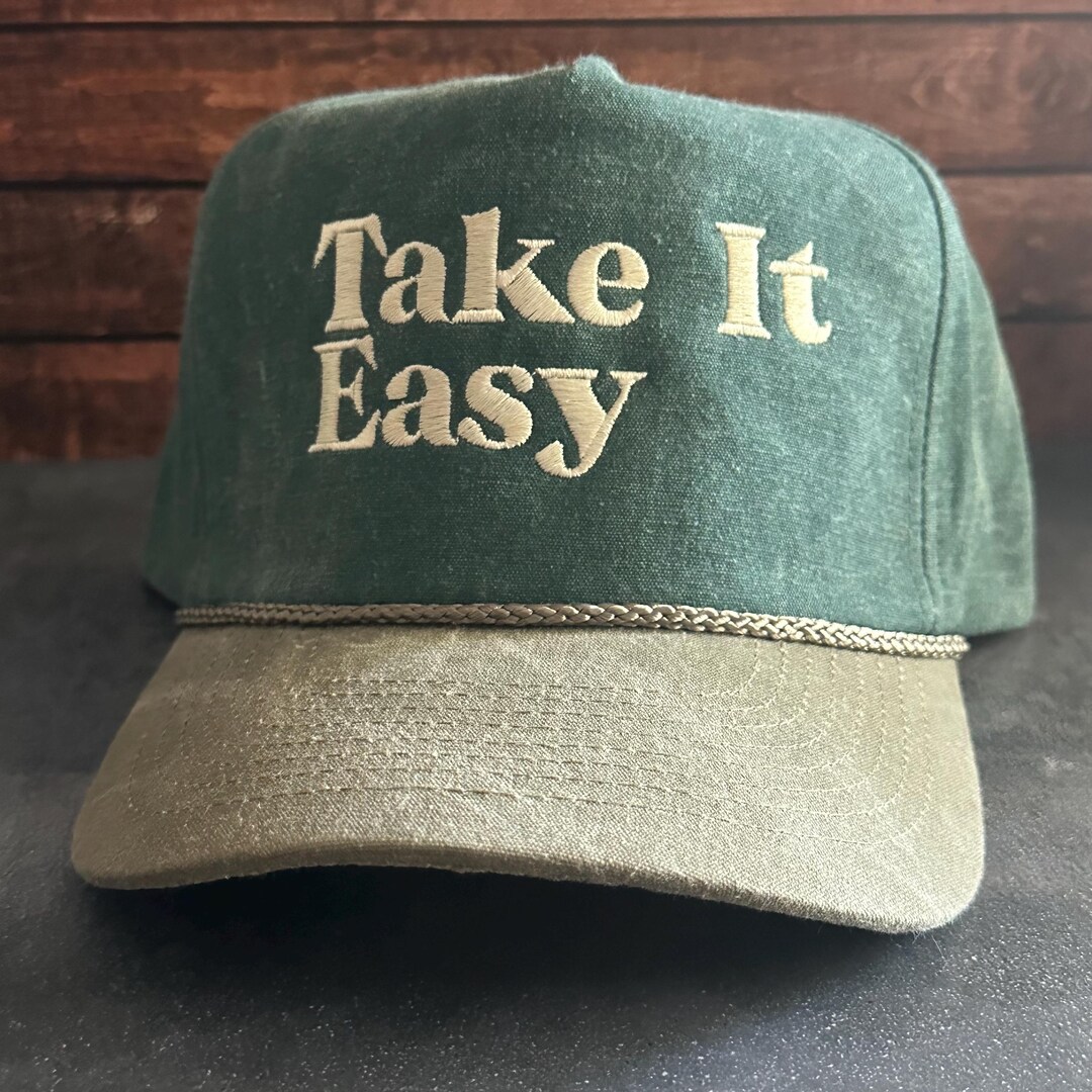 Vintage Style Take It Easy Embroidered Faded Canvas Snapback Trucker ...