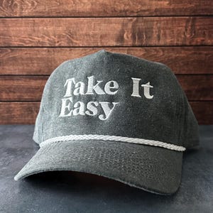 Vintage Style Take It Easy Embroidered Faded Canvas Snapback Trucker ...