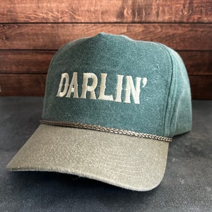 Vintage Style Darlin’ Embroidered Faded Canvas Snapback Trucker Rope ...