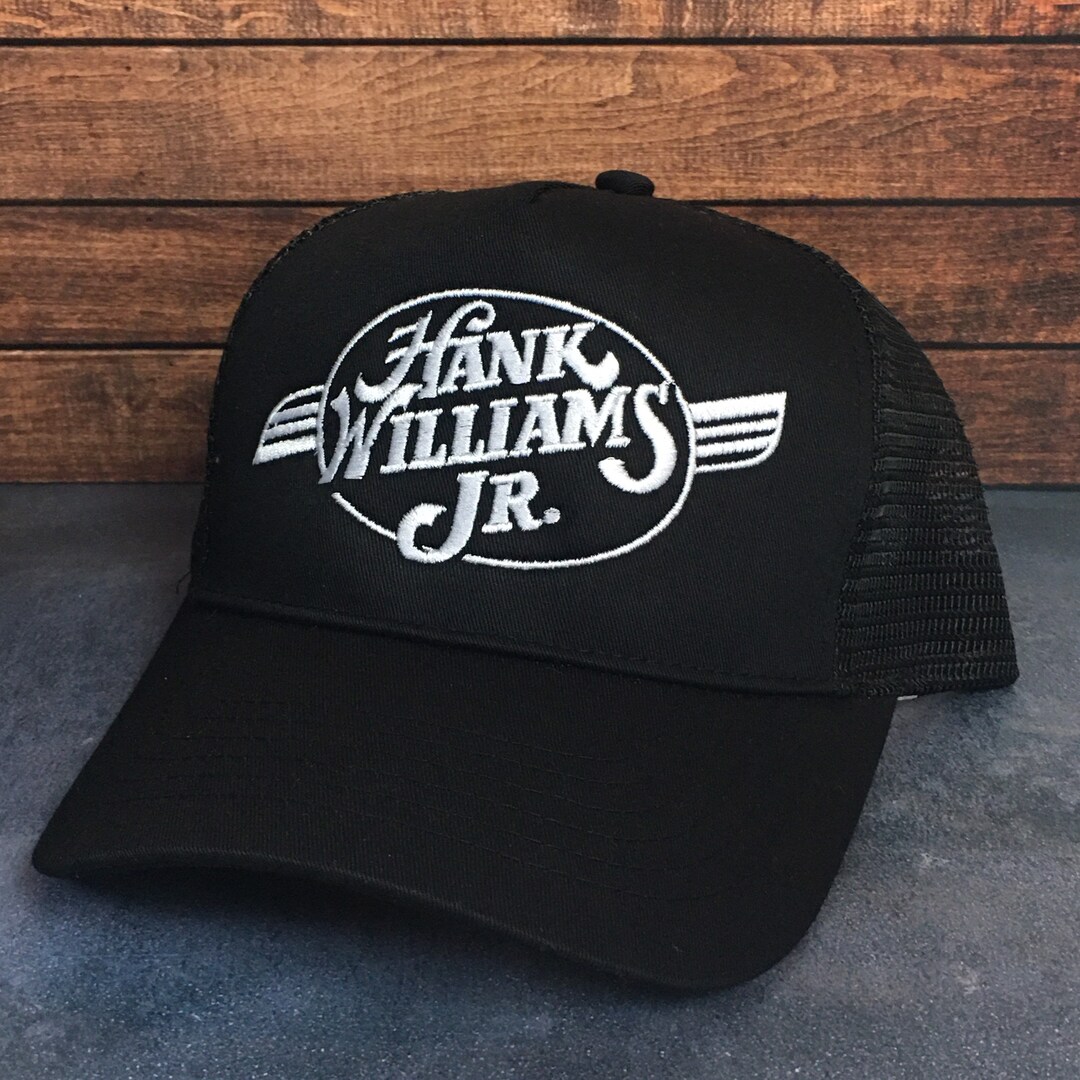 Hank Williams Jr. Vintage Style Stitched Black Mesh Trucker Hat Free ...