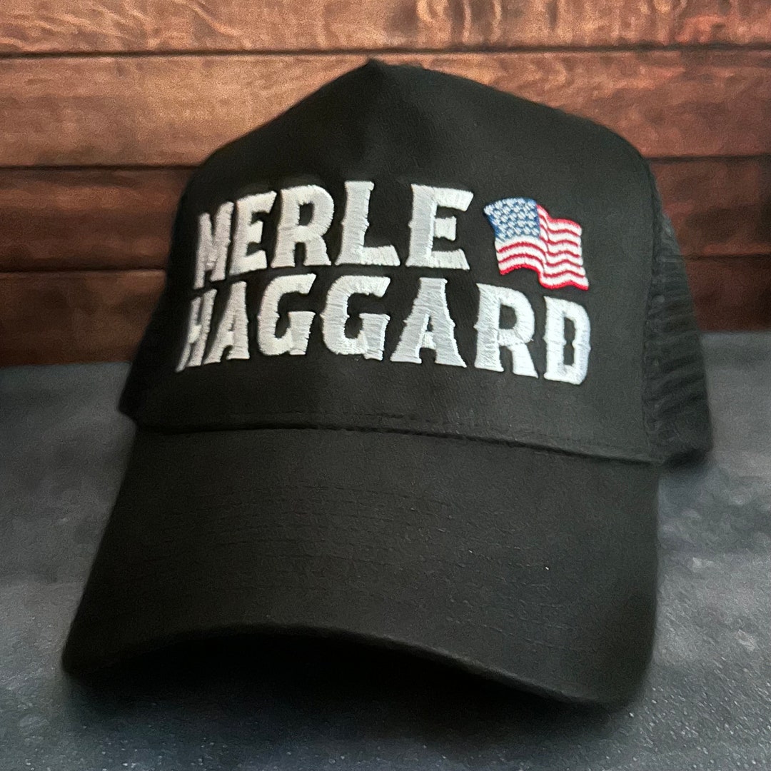 Vintage Style Merle Haggard Stitched Black Mesh Trucker Hat Free ...