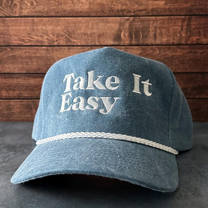 Vintage Style Take It Easy Embroidered Faded Canvas Snapback Trucker ...