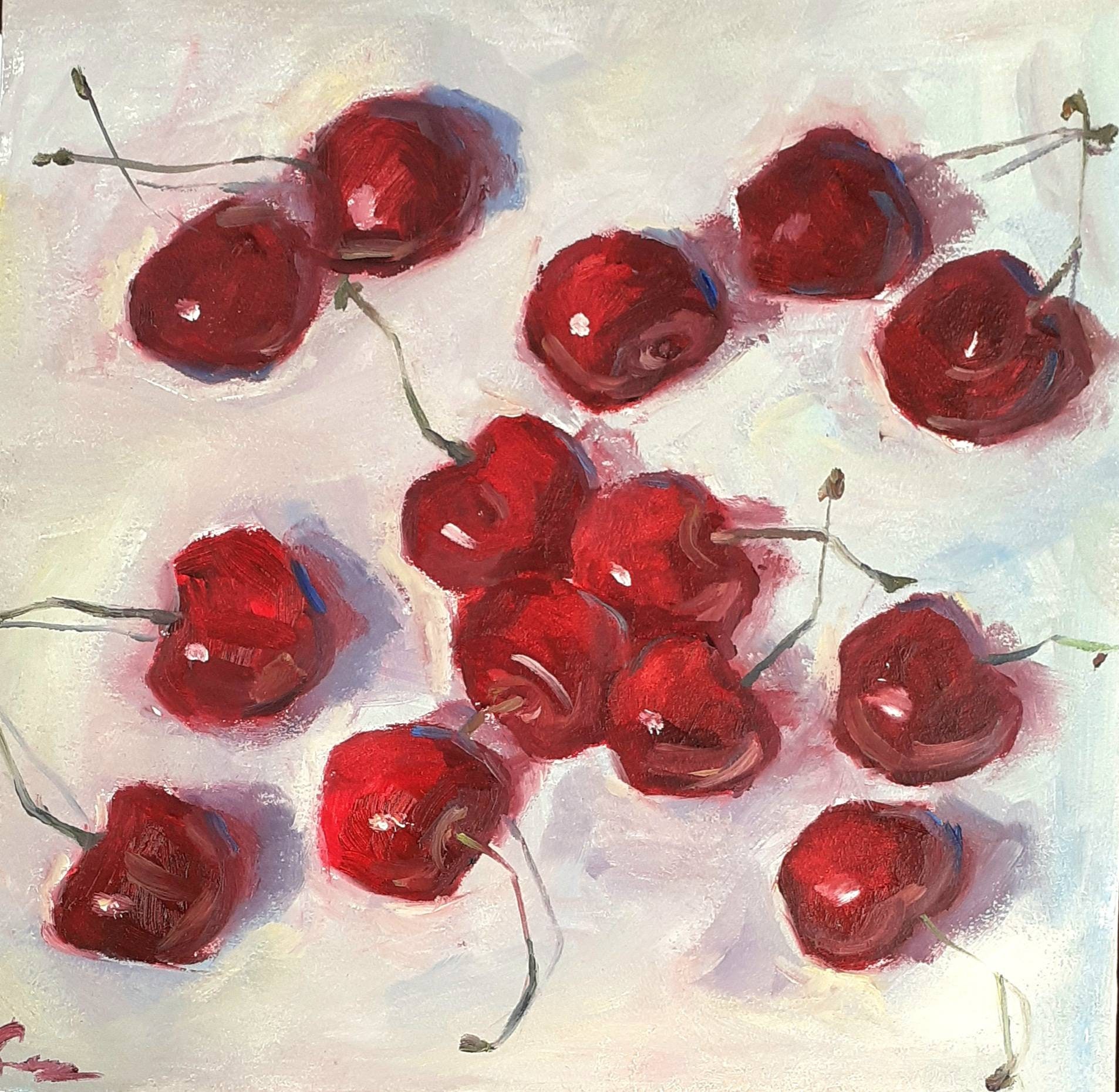 Fruit Painting Red Food Painting Cherry Oil Painting Original Art Fruit ...