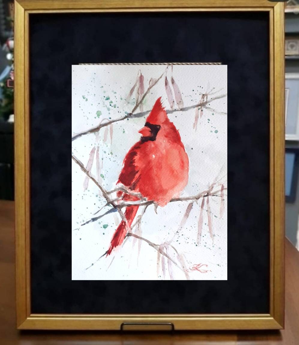 Red Cardinal Bird Watercolor Original Art Cardinal Bird Artwork Bird ...