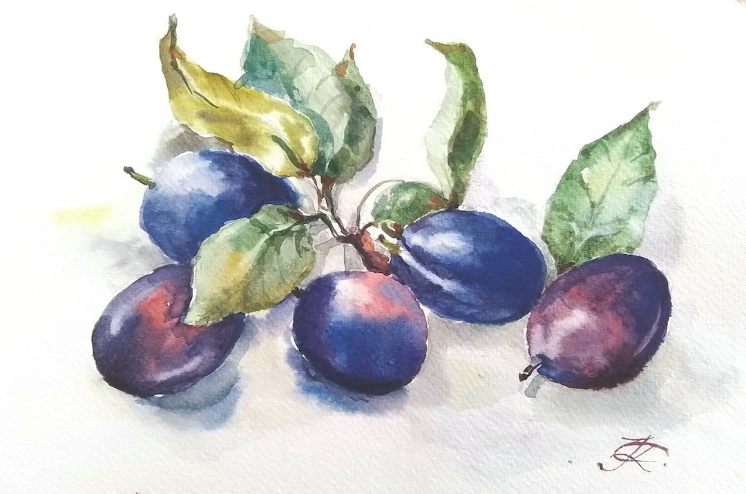 Plum Watercolor Original Art Plum Artwork Plum Wall Art Fruit ...