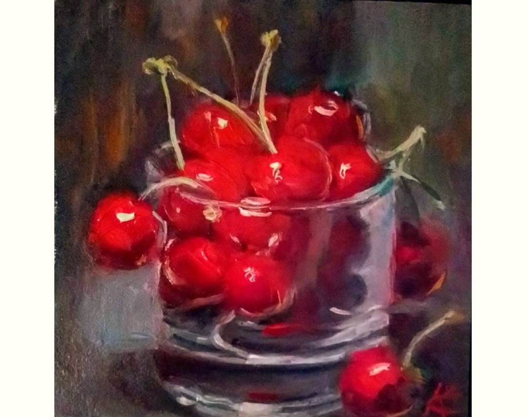 Cherry Painting Original Art Cherry Oil Artwork Fruit Wall Art - Etsy