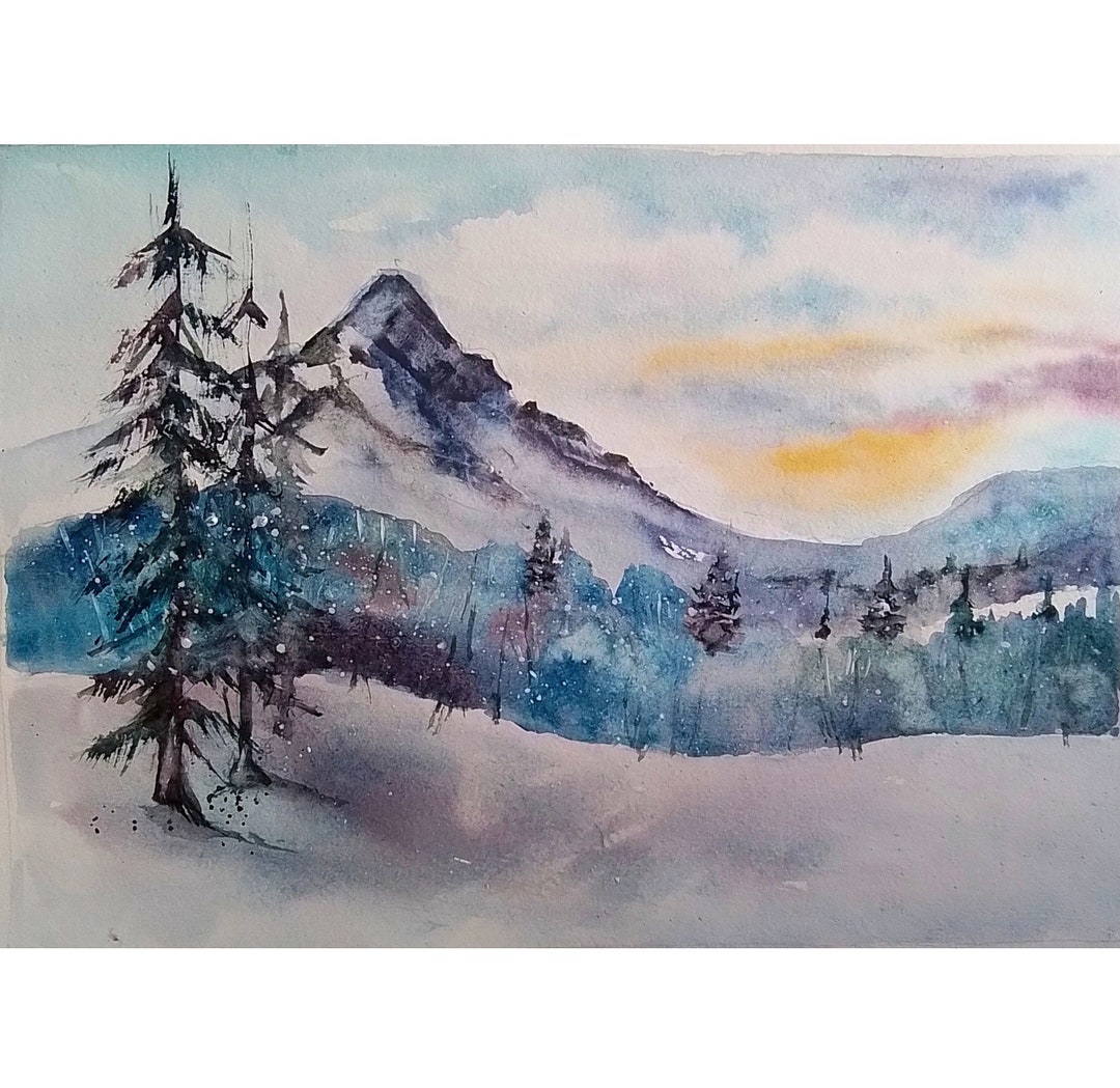 Alaska Painting Watercolor Original Art Winter Landscape Artwork Alaska ...