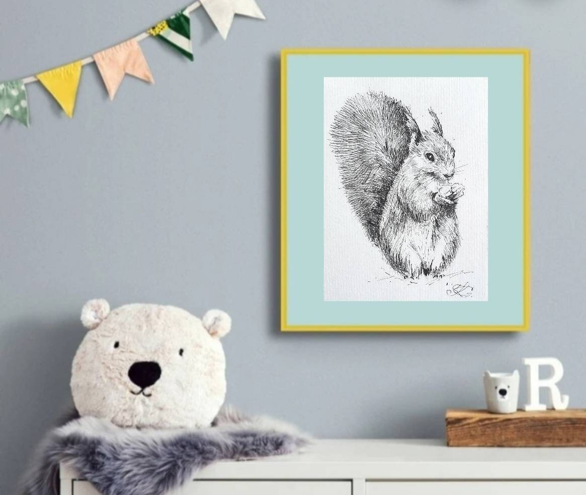 Squirrel Ink Painting Original Art Squirrel Pen Drawing Squirrel ...