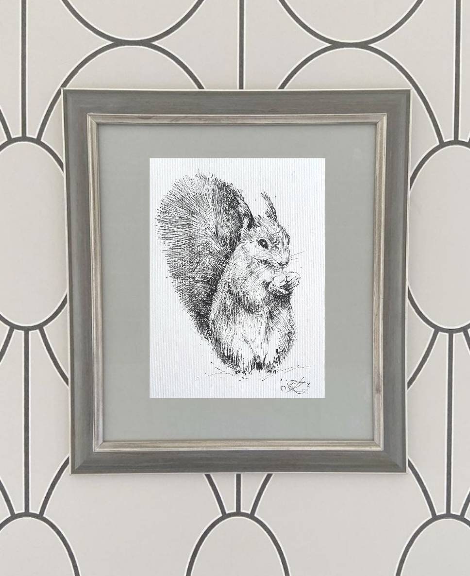 Squirrel Ink Painting Original Art Squirrel Pen Drawing Squirrel ...