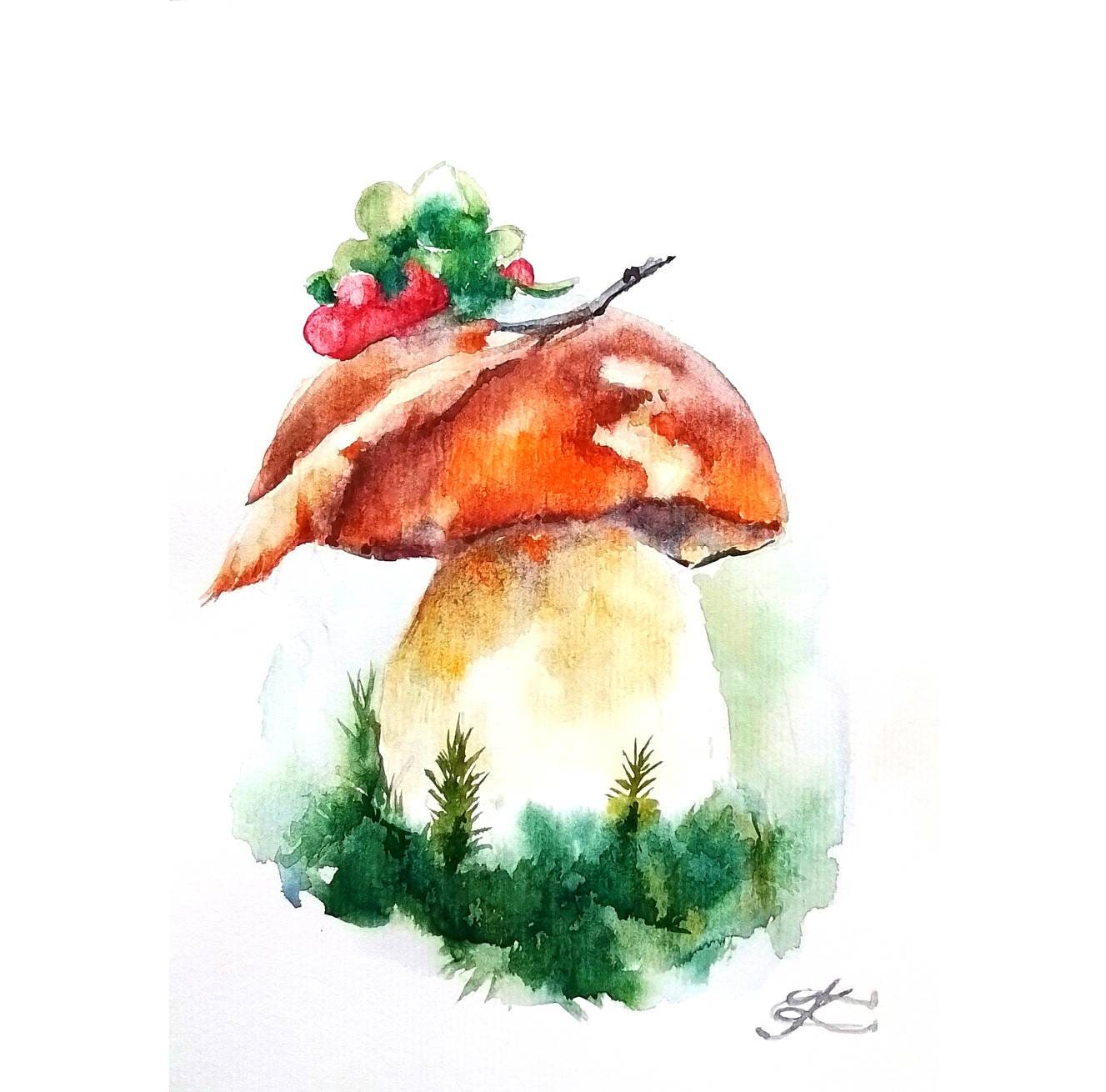 Mushroom Watercolor Original Art Mushroom Painting Fly Agaric Artwork ...