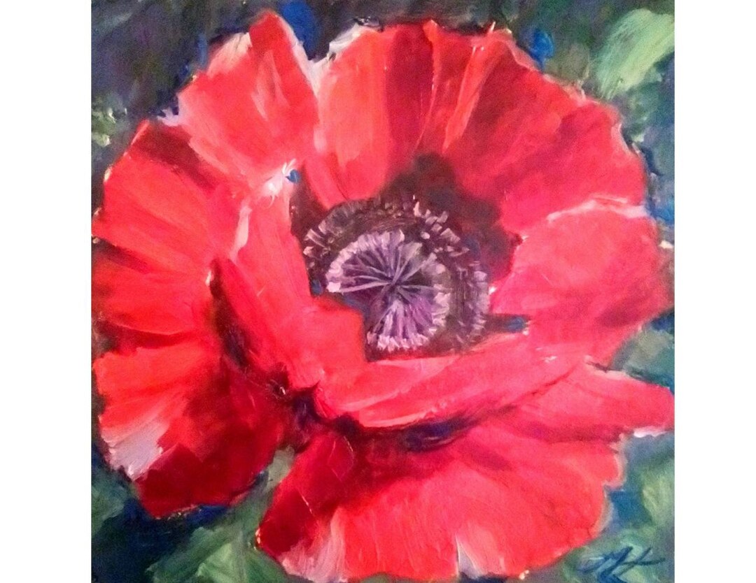 Poppy Painting Original Art Poppy Artwork Red Flower Wall Art Floral ...