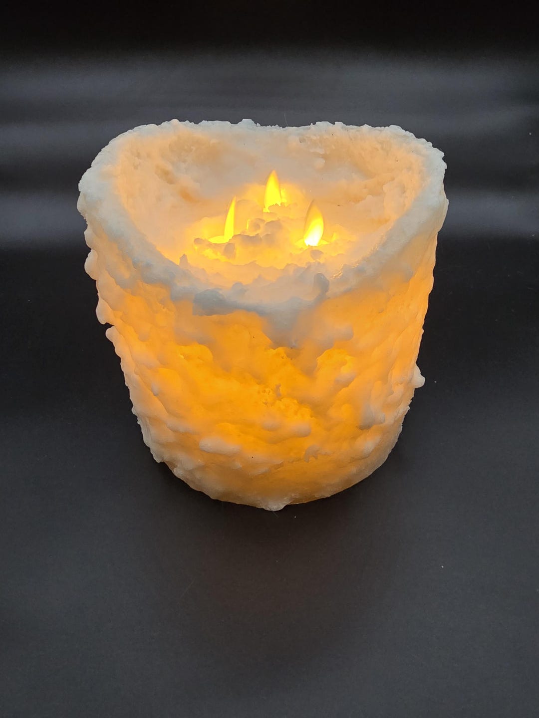 White Bumpy Flameless Candle, Flickering Wick, Battery Operated, 6x6 ...
