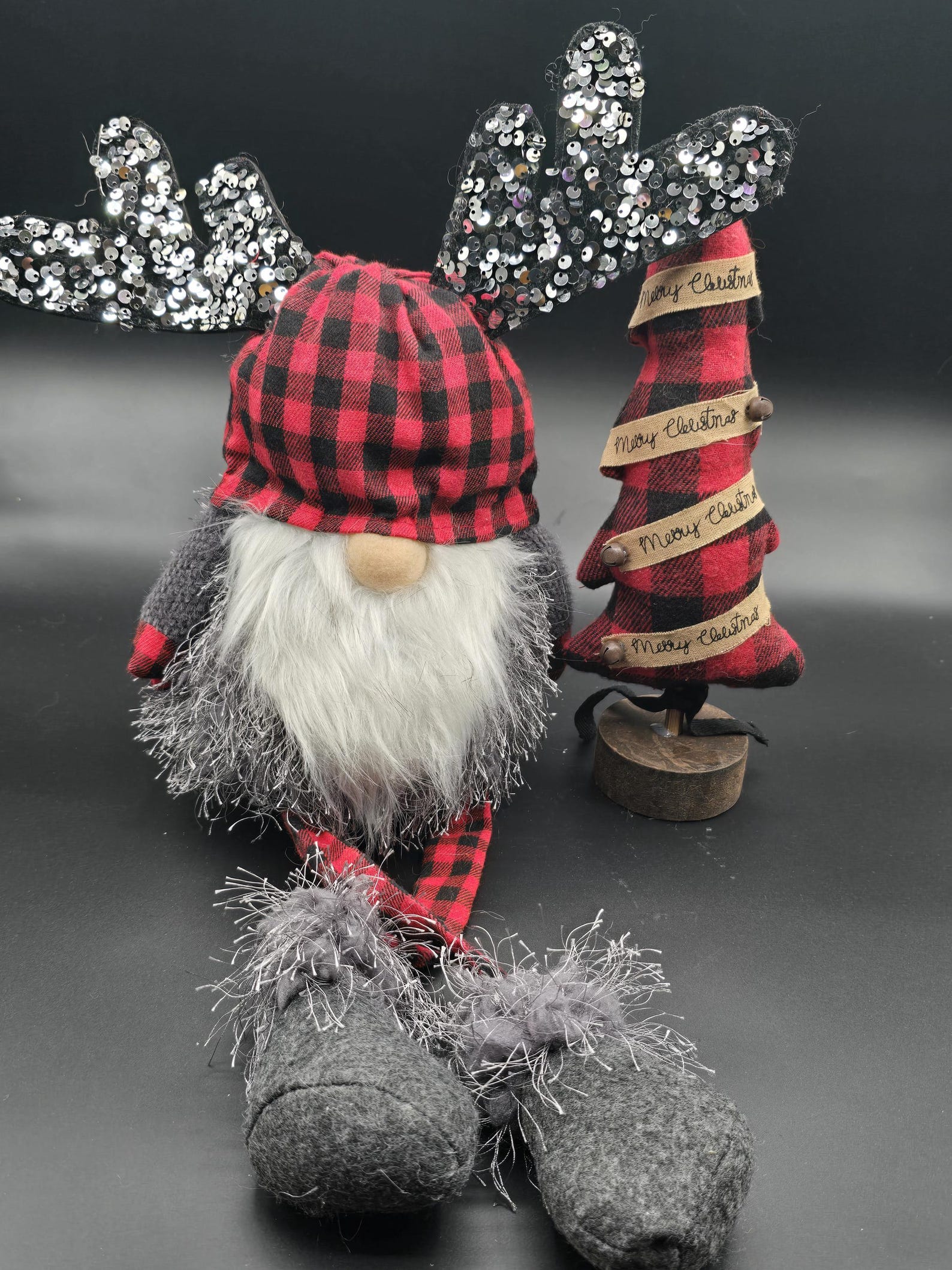 Merry Christmas Buffalo Check Primitive Tree, Vintage Style With Jingle ...