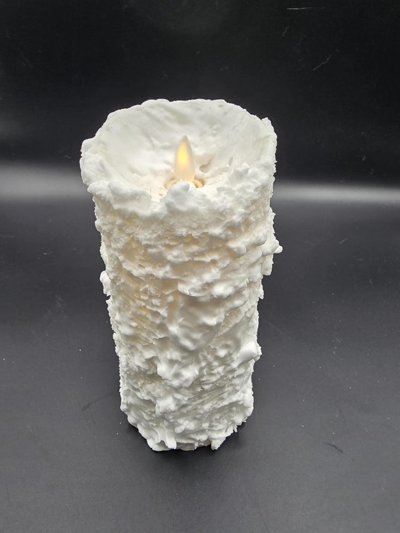 White Bumpy Flameless Candle, Flickering Wick, Battery Operated, 6x6 ...