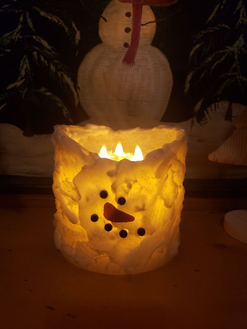 Flameless, Battery Operated Snowman Flickering Candle, Timer - Etsy