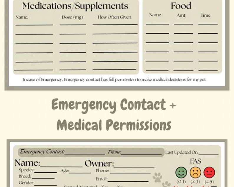 Pet Information Sheet for Vet Visits, Printable Health Planner Template ...
