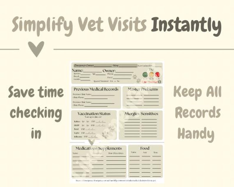Pet Information Sheet for Vet Visits, Printable Health Planner Template ...