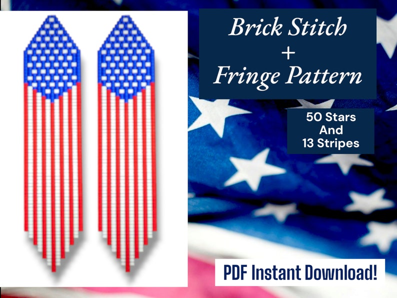 American Flag Brick Stitch and Fringe Earring PDF Pattern, Seed Bead ...