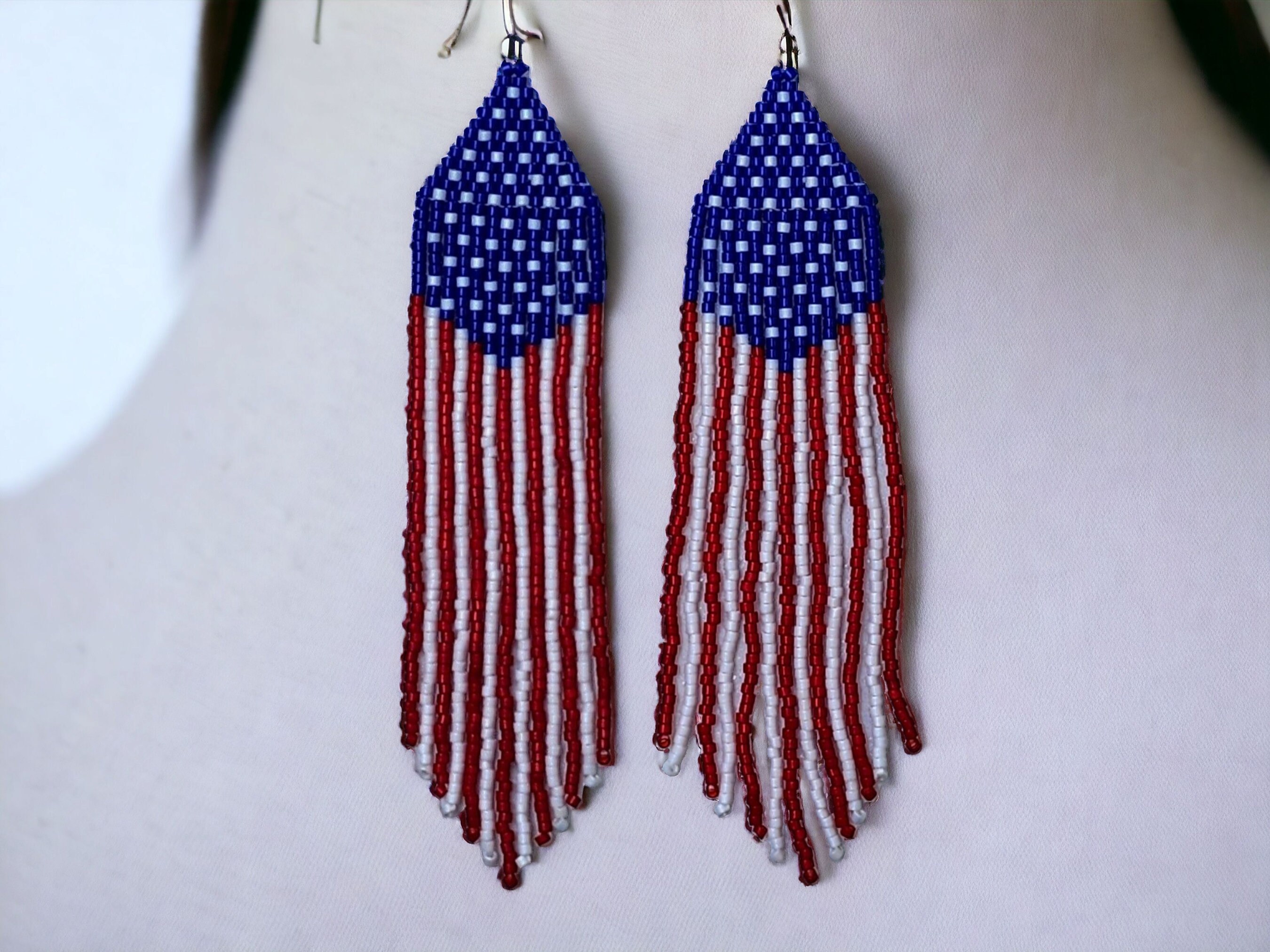 American Flag Brick Stitch and Fringe Earring PDF Pattern, Seed Bead ...