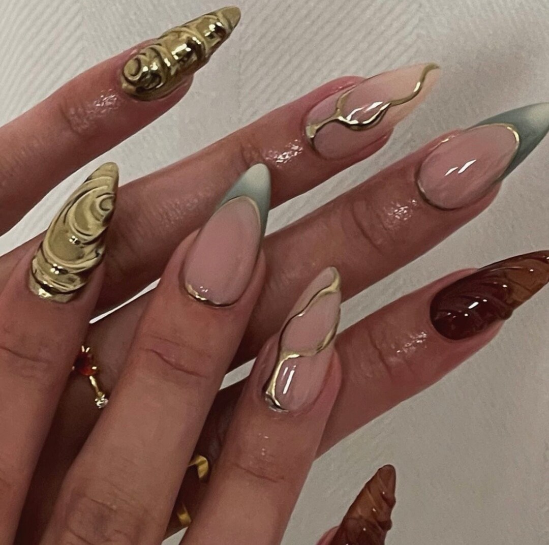 Handmade Esteban Press on Nails Y2k Style / Hand Made Gel 3D Molten Airbrush / Earthy Acrylic ...