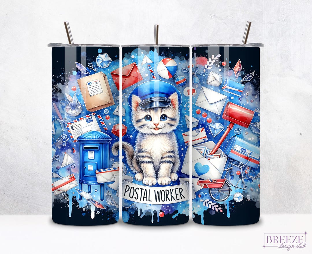 Postal Worker 20 Oz Tumbler Wrap Sublimation Design, Cute Cat Mail ...