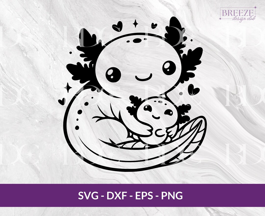 Axolotl SVG, Cute Mama and Baby Axolotl PNG, Mother Axolotl Silhouette ...