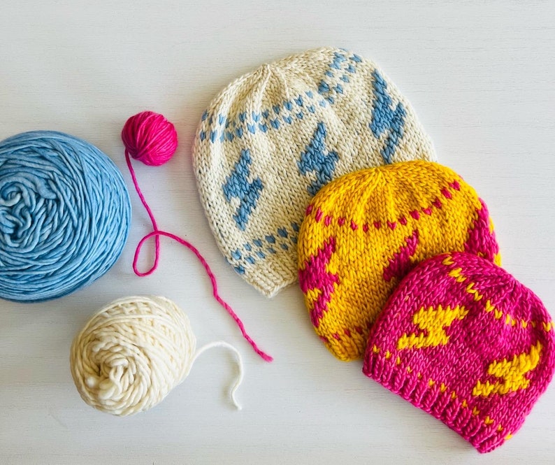 Lightning Bolt Knit Hat Pattern: Beginner Colorwork Beanie (PDF Pattern ...