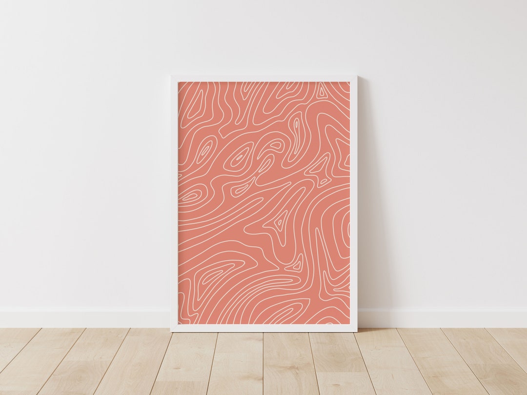 Topography Map | Pink Minimalist Print | Wall Art Print | Geography ...