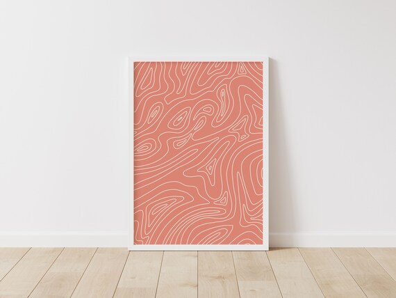 Topography Map Pink Minimalist Print Wall Art Print | Etsy