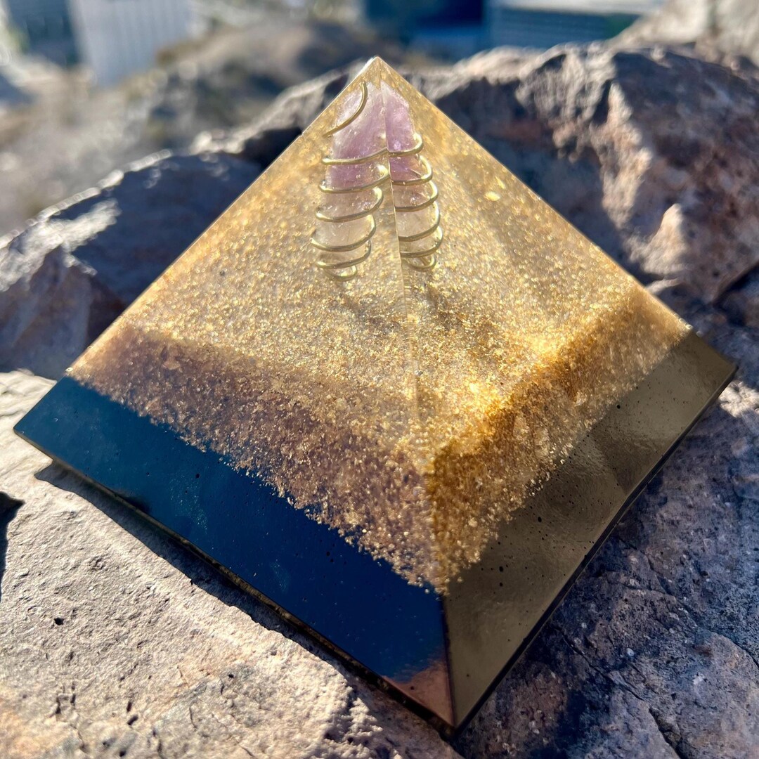VIOLET FLAME Brass Wrapped Amethyst Magic Mix Earth Frequency Orgone Giza 8-side Pyramid With ...