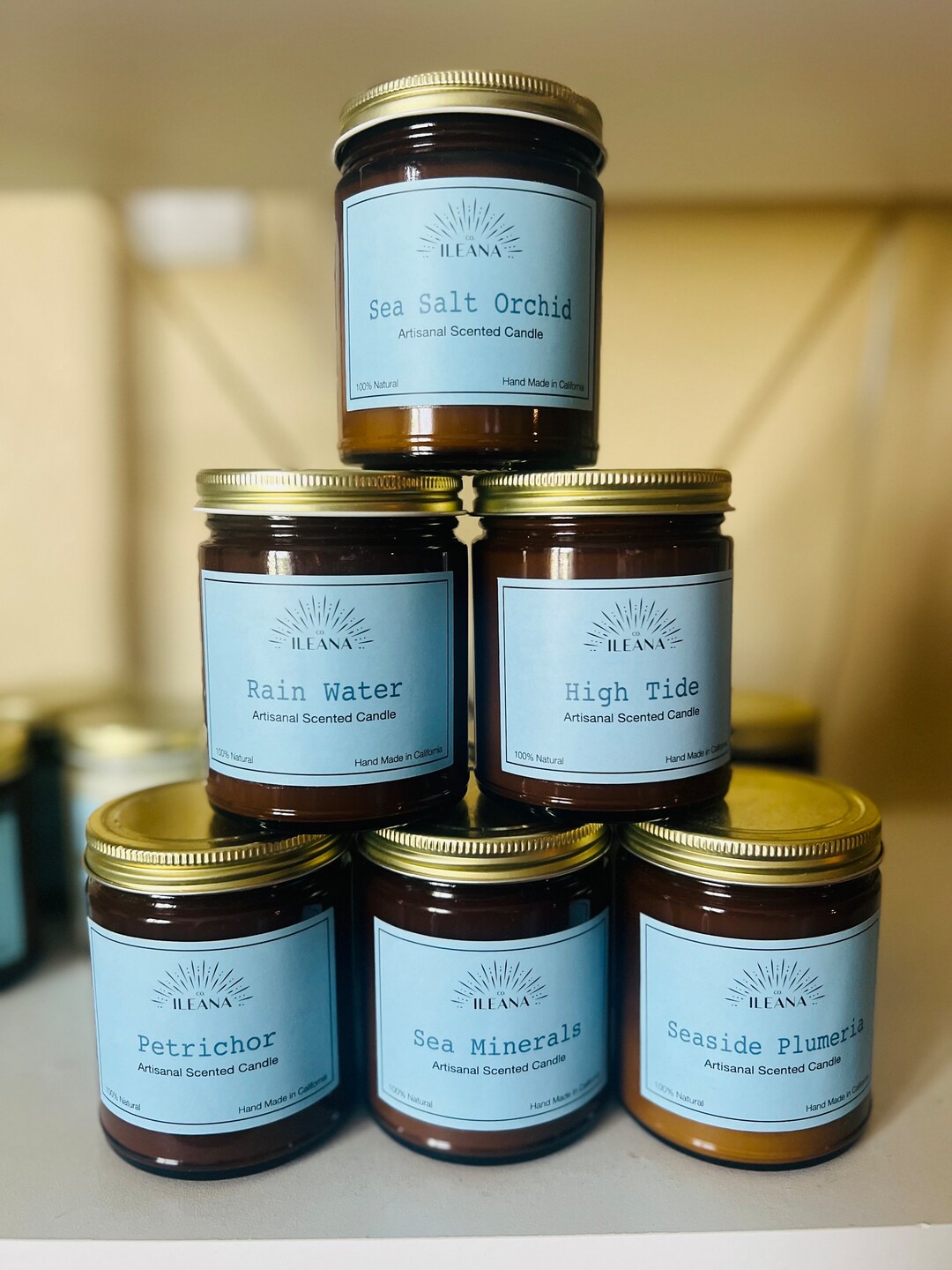 Artisanal Scented Soy Wax Candles, Sea Collection Scents in Amber Jar ...