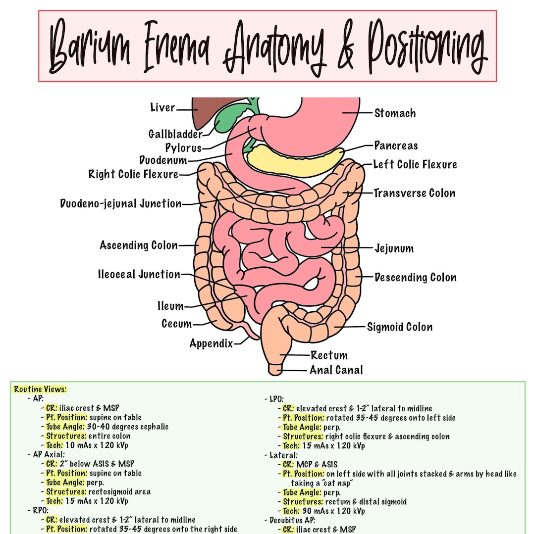 Barium Enema Fluoro Cheat Sheet - Etsy UK