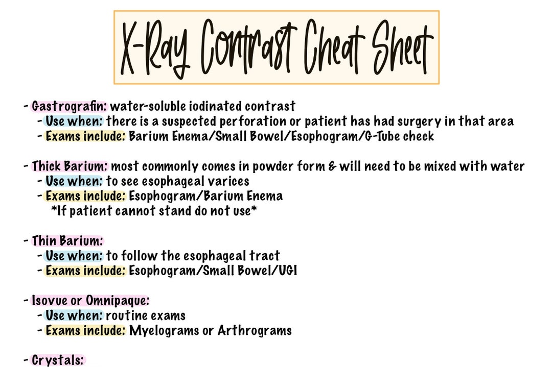 X-ray Contrast Cheat Sheet - Etsy
