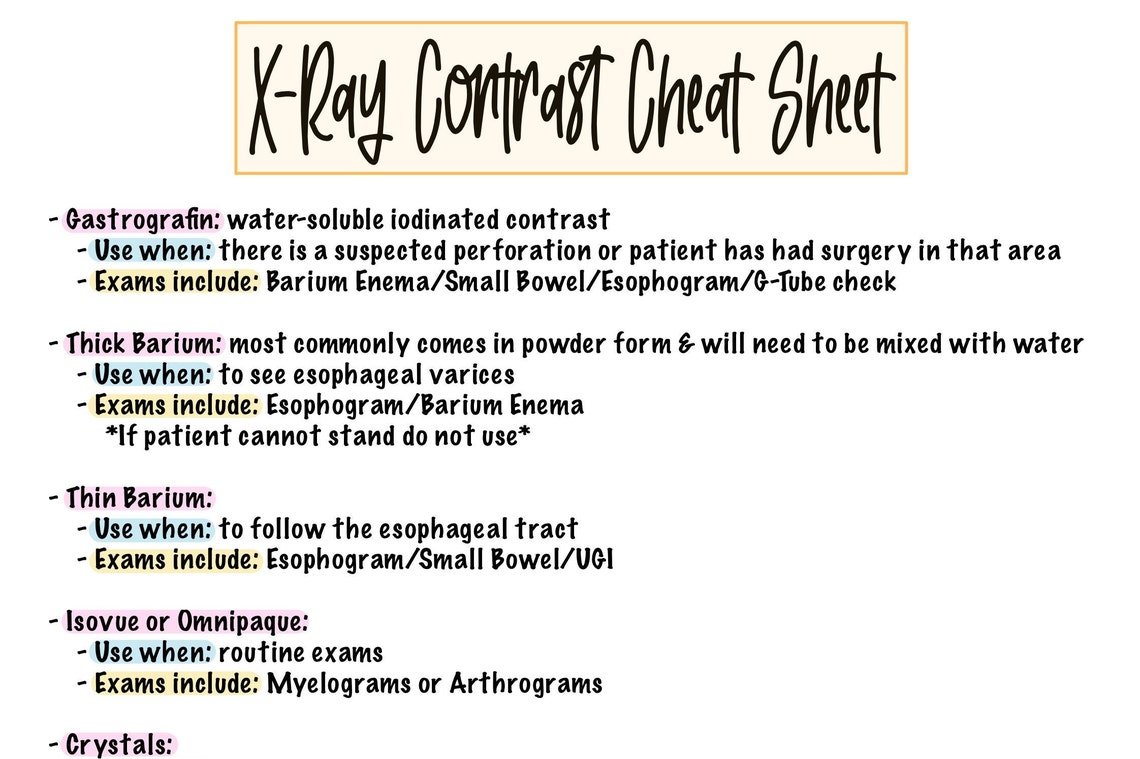 X-ray Contrast Cheat Sheet - Etsy UK
